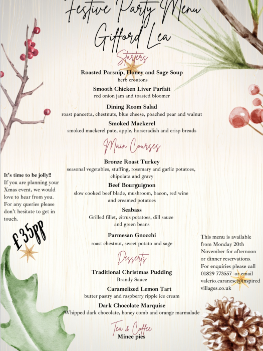 Tattenhall Business Alliance | Gifford Lea Restaurant Christmas Menu